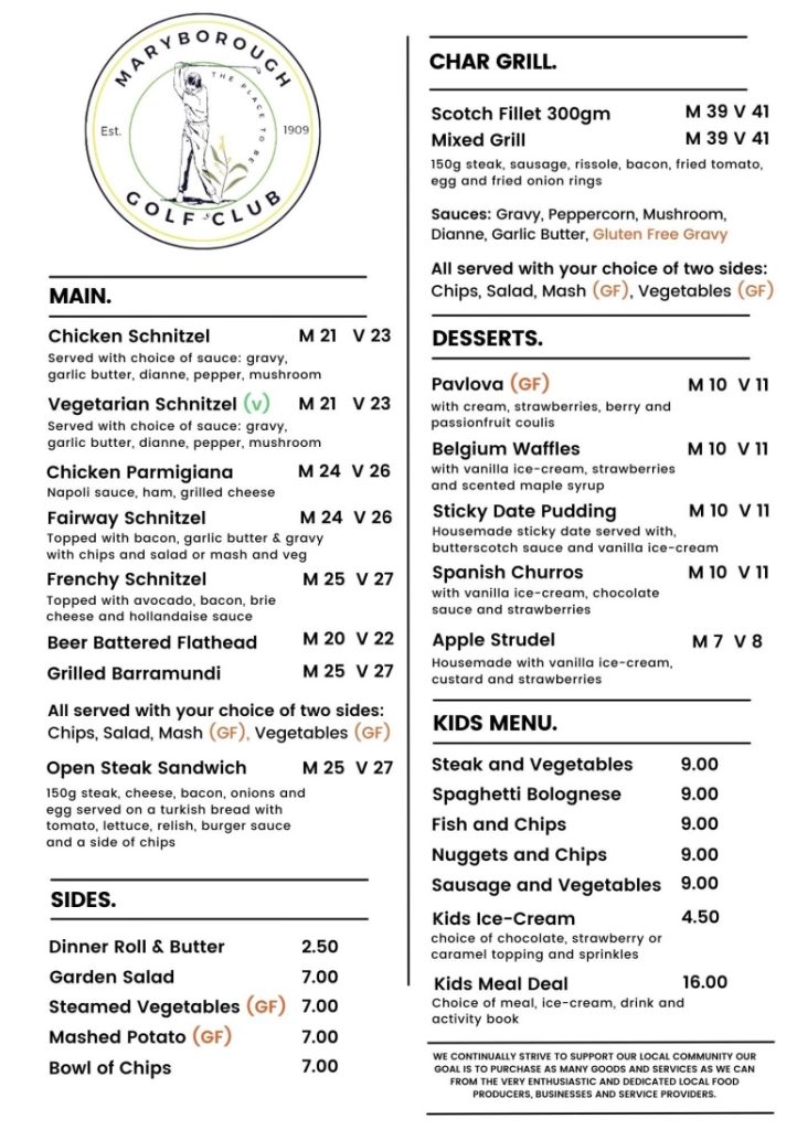 dinner-2 - Maryborough Golf Club Lawn Bowls & Bistro