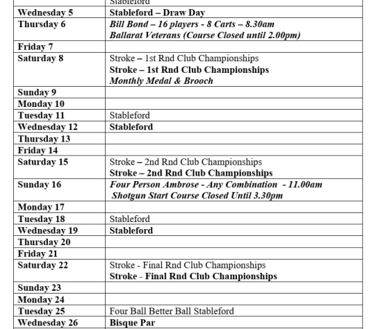 Latest Menus - Maryborough Golf Club Lawn Bowls & Bistro